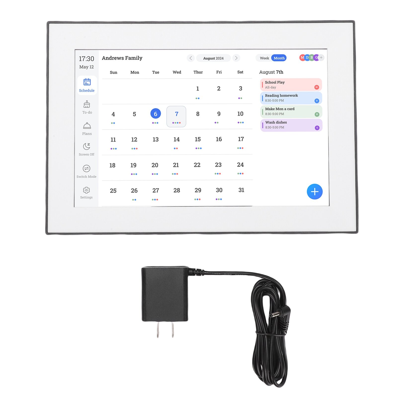 10,1-дюймовый цифровой календарь с Wi-Fi, функциями планирования питания и планирования дня, фоторамкой, приложением для художественной галереи, синхронизацией семейного расписания. Вилка стандарта США.