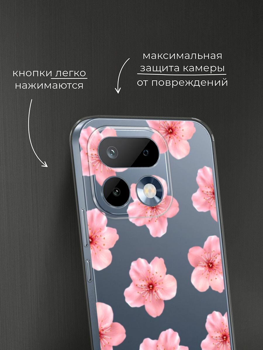 Чехол на Realme 16 Pro / Реалме 16 Про с принтом Цветки сакуры, прозрачный — фото 1