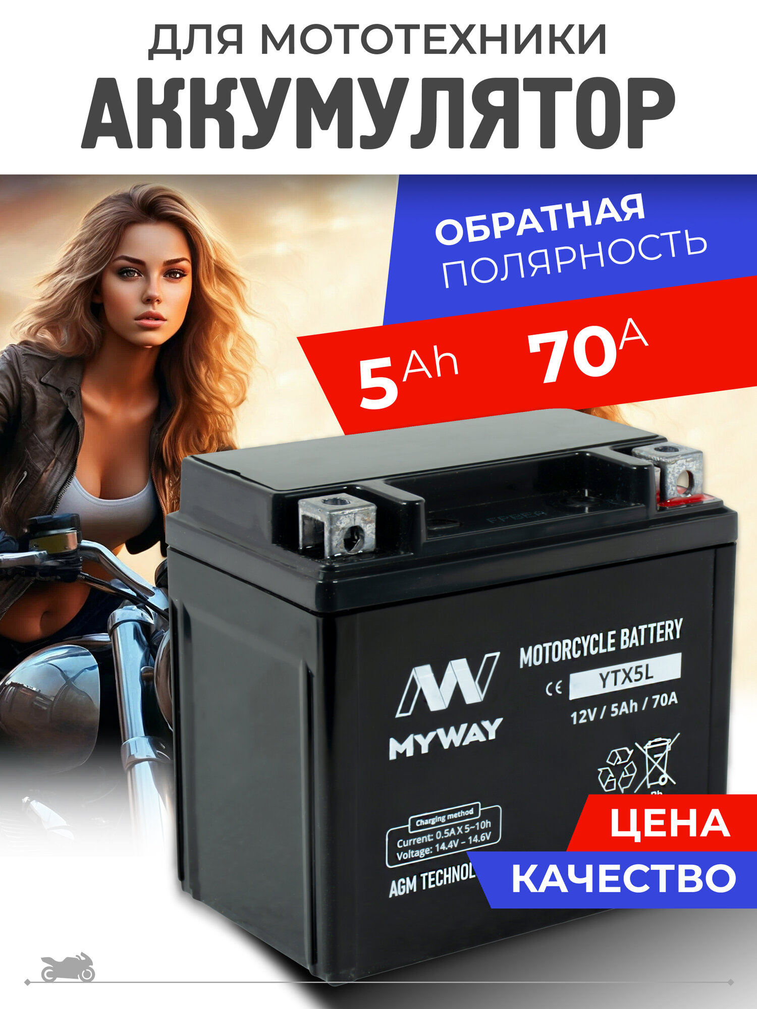 Аккумулятор для мотоцикла альфа, мопеда, скутера 12v 5ah AGM