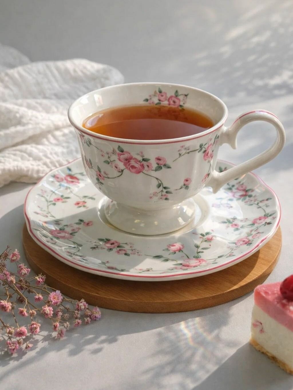 Чайная пара с блюдцем цветы "Rose" 200 мл, 1шт. Ударопрочный, профессиональный фарфор, для капучино, чая, кофе, латте.