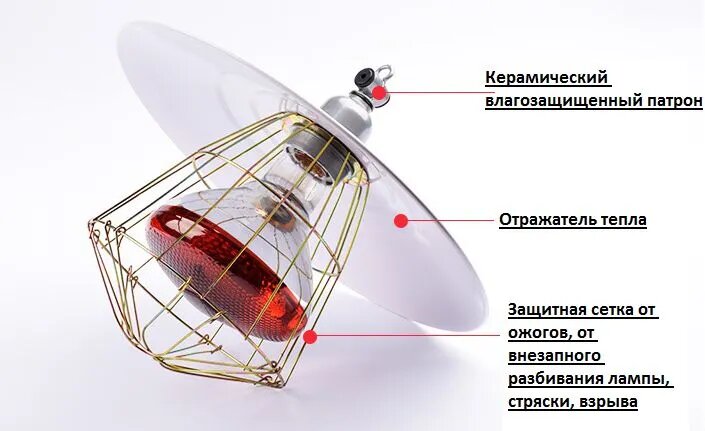 Тепловентилятор ламповый 250 Вт со светом для обогрева курятников, поросят и животных.
