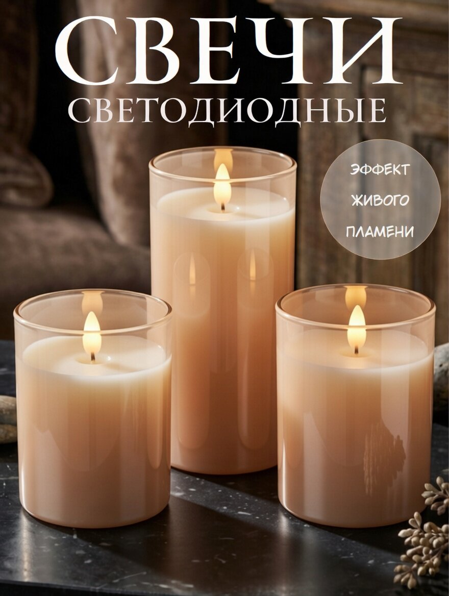 Новогодние свечи 2026 светодиодные, набор 3 шт. с пультом для украшения дома ФАZА