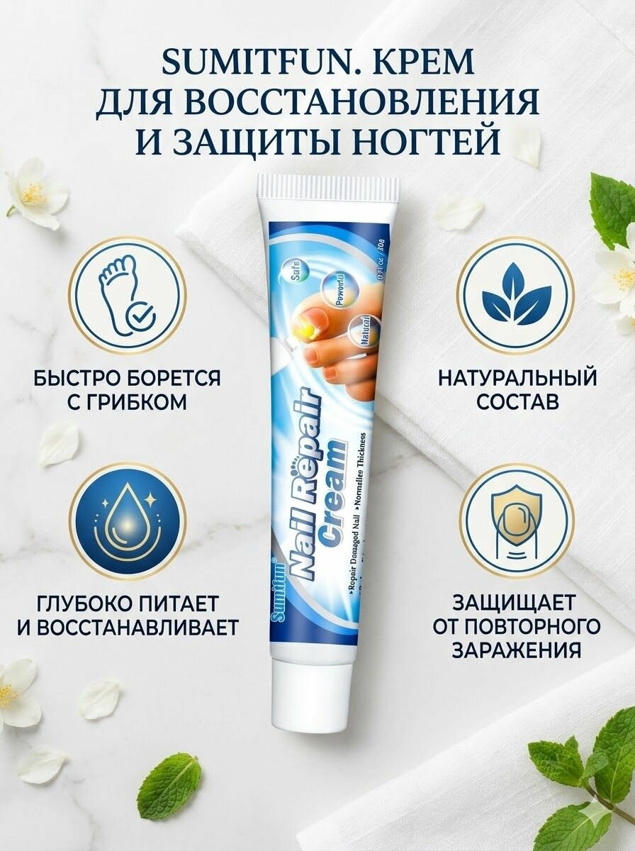 Средство для восстановления ногтей и кожи стоп, антибактериальный крем от зуда и запаха