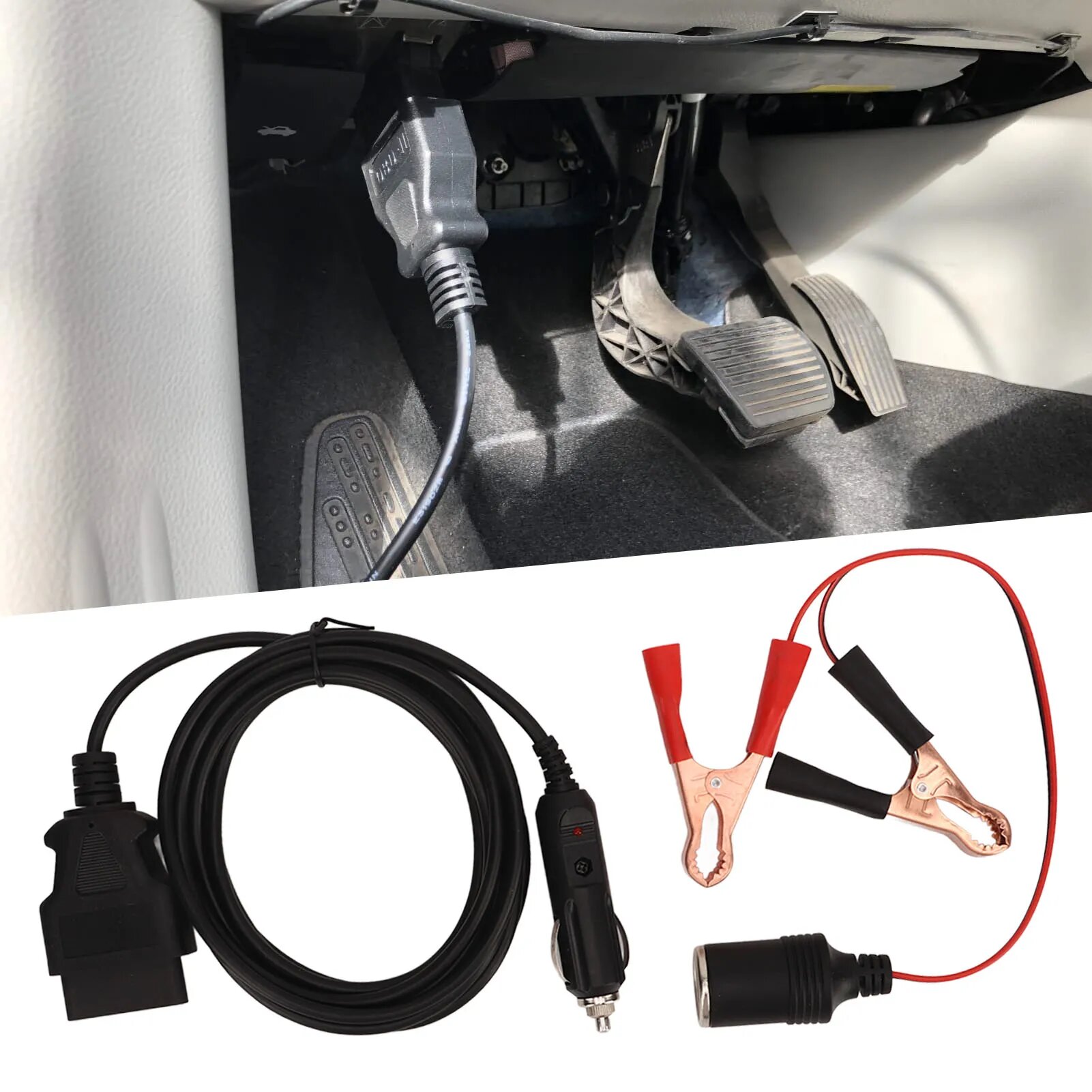 Универсальный кабель OBD2 для сохранения данных с клипсой, подключение Plug and Play, 12В, для розетки прикуривателя, аварийный источник питания ЭБУ