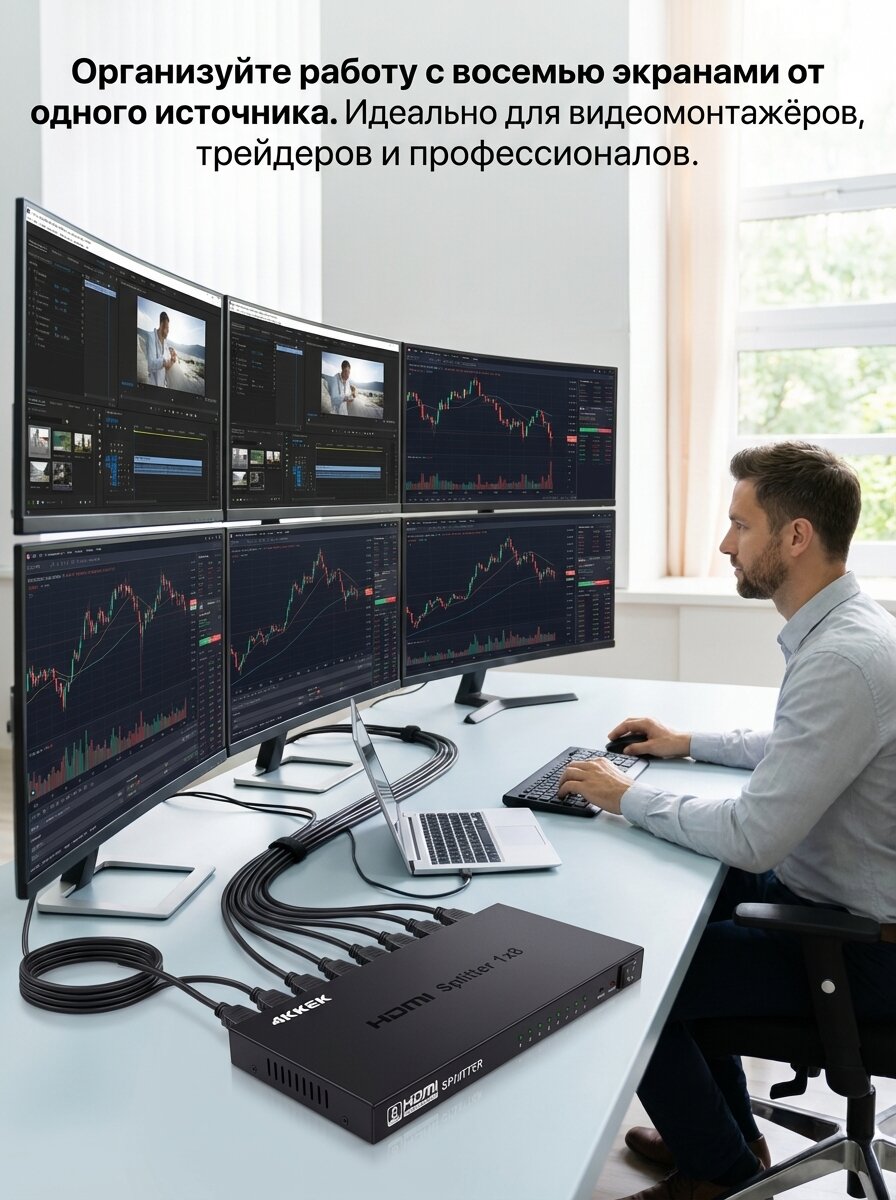 HDMI-разветвитель KS-Is KS-754, поддержка 4K, до 8 мониторов