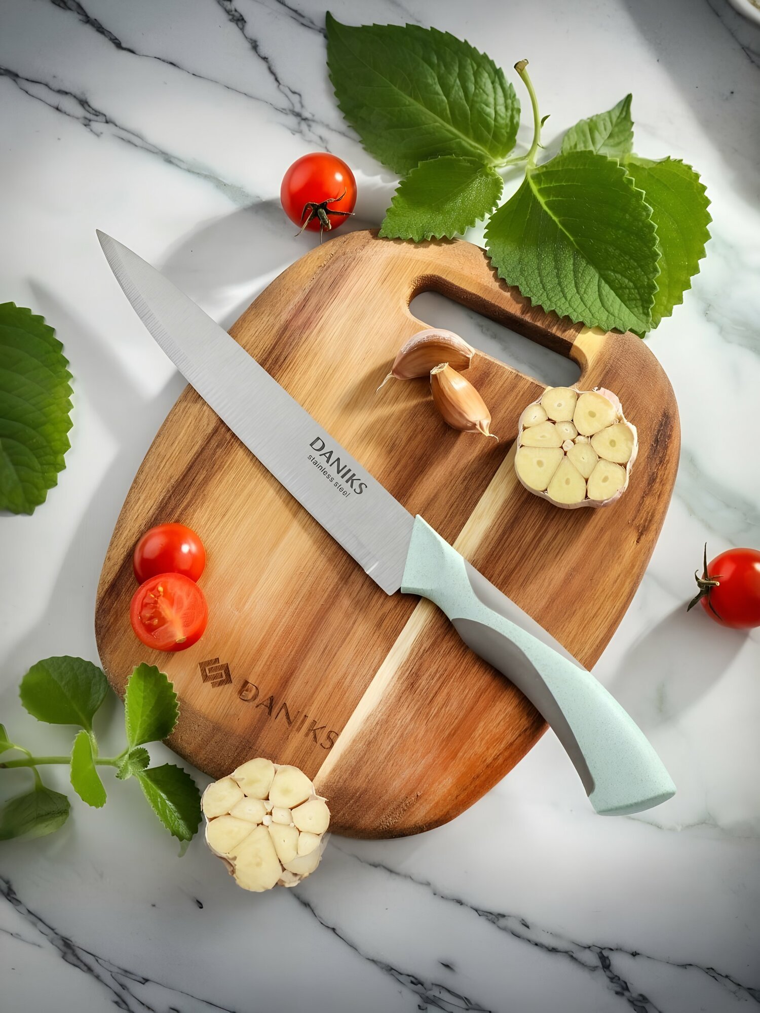 Нож кухонный Daniks Gusto разделочный, сталь 20 см, бирюзовый, для посудомоечной машины, прямой, YW-A377B-SL