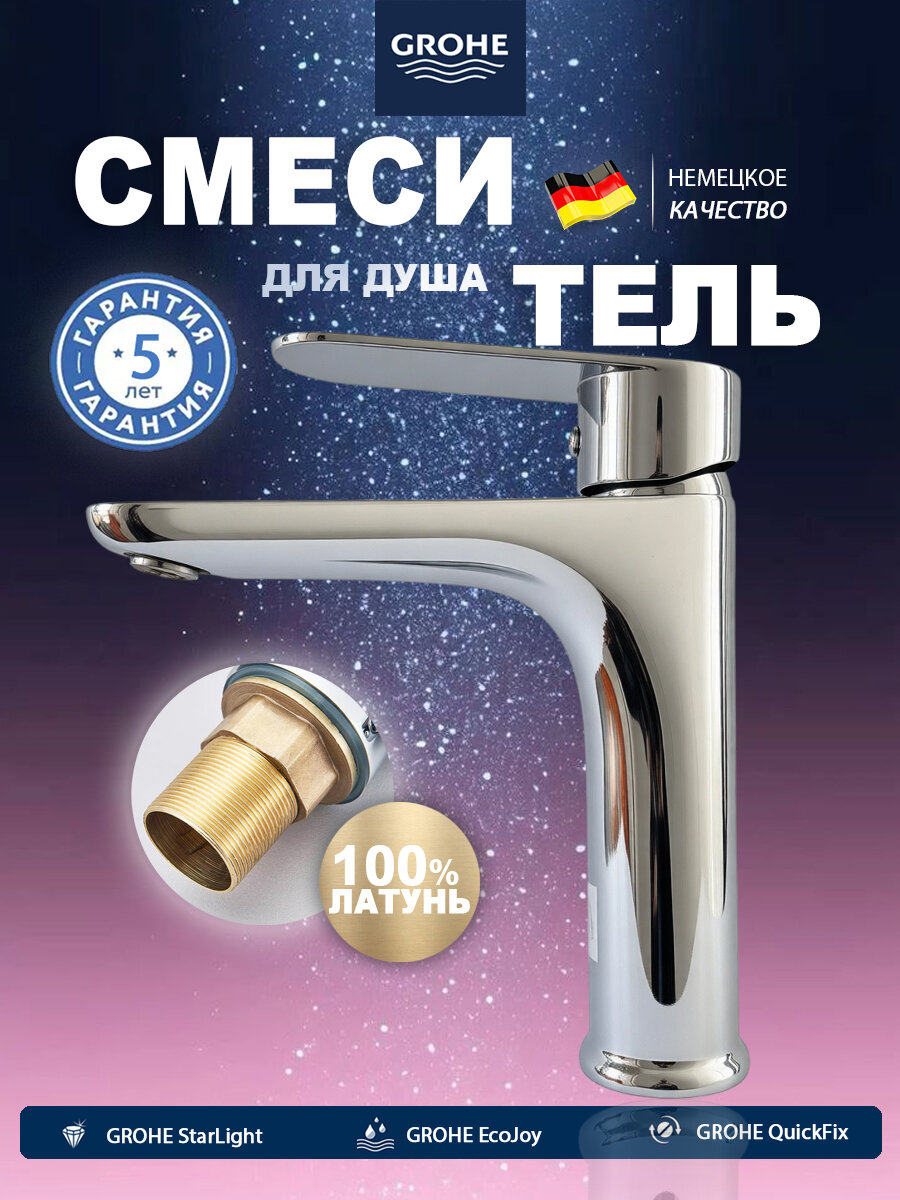 GROHE Смеситель для накладной раковины в ванную кран латунь, хром