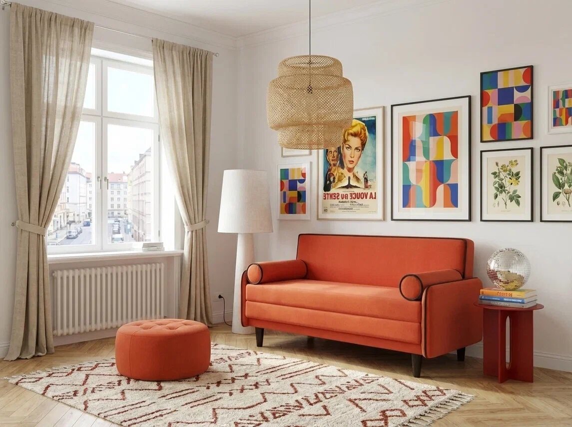 Раскладной диван "Райна мини" ДиванРус, 133*82 см, спальное 120*195 см, аккордеон, велюр износостойкий, оранжевый