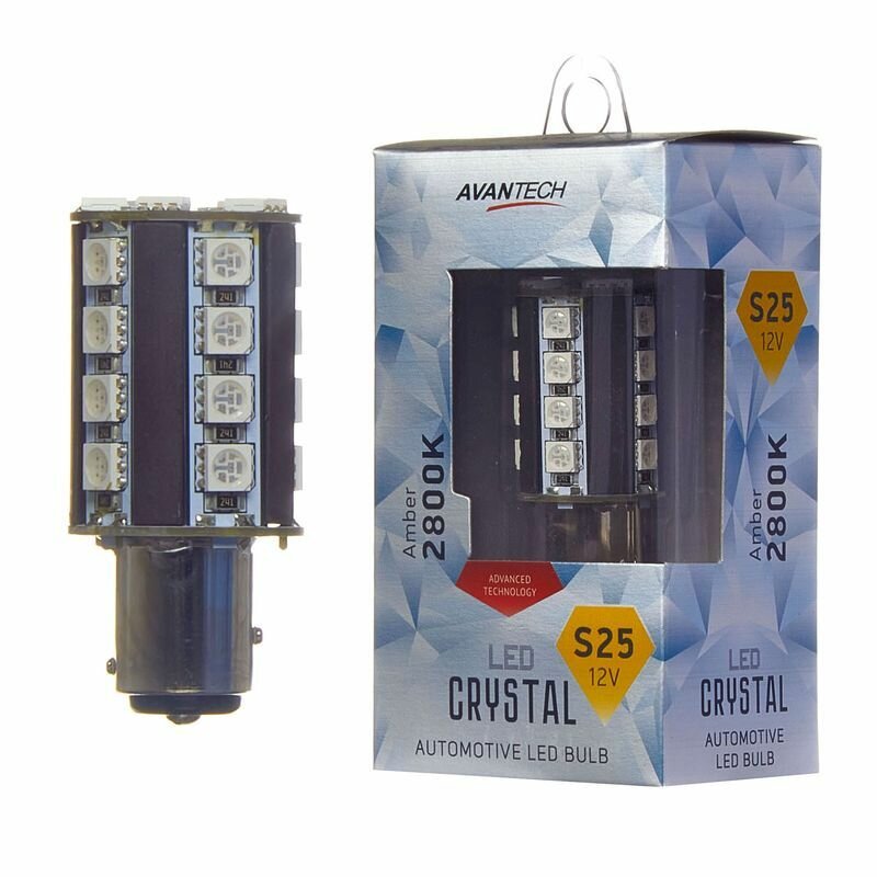 Лампа автомобильная светодиодная Avantech 12V LED S25 BAY15D 2800K (оранж.+ резистор), 1 шт. арт. ALB0119