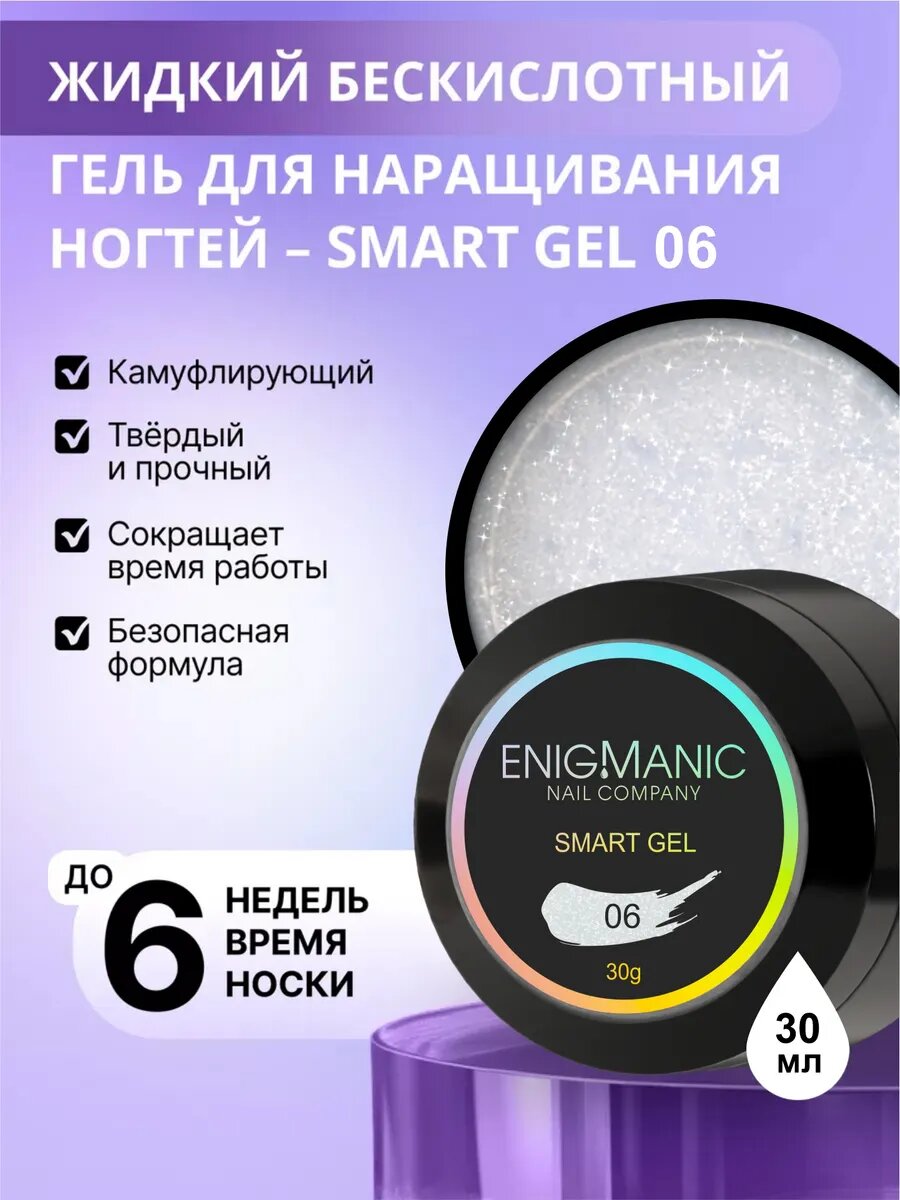 Гель для наращивания ногтей с блёстками ENIGMANIC SMART gel 06 30 мл.
