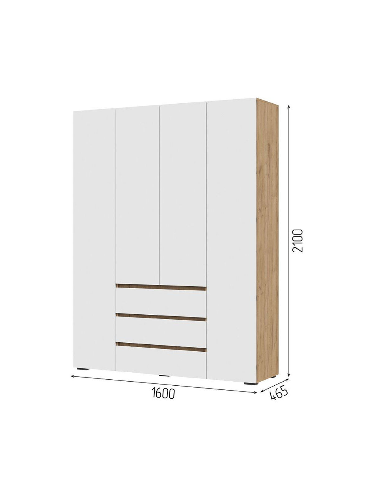Шкаф 4-х створчатый "Хелен ШК 05" крафт Huge Mebel. Ширина 1600 Высота 2100. Шкафы распашные