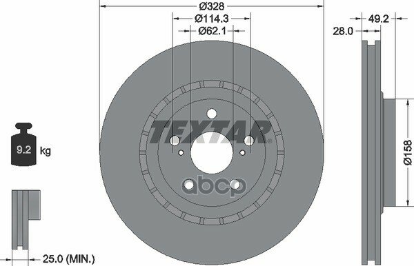 92259405 диск тормозной передний! Lexus NX/RX, Toyota RAV4 2.0-3.5h 08> Textar арт. 92259405