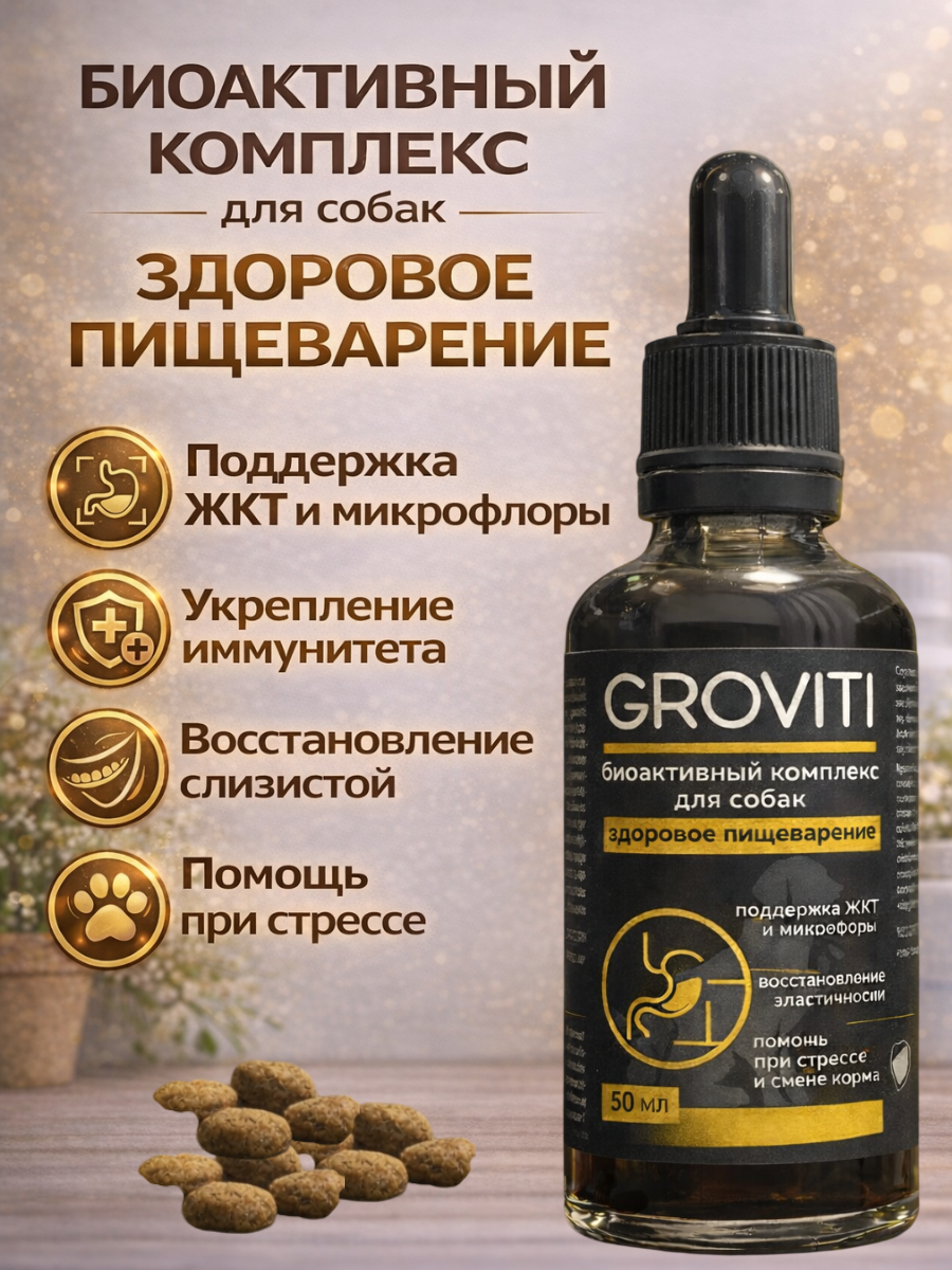 Биоактивный комплекс GROVITI, здоровое пищеварение для ЖКТ собак