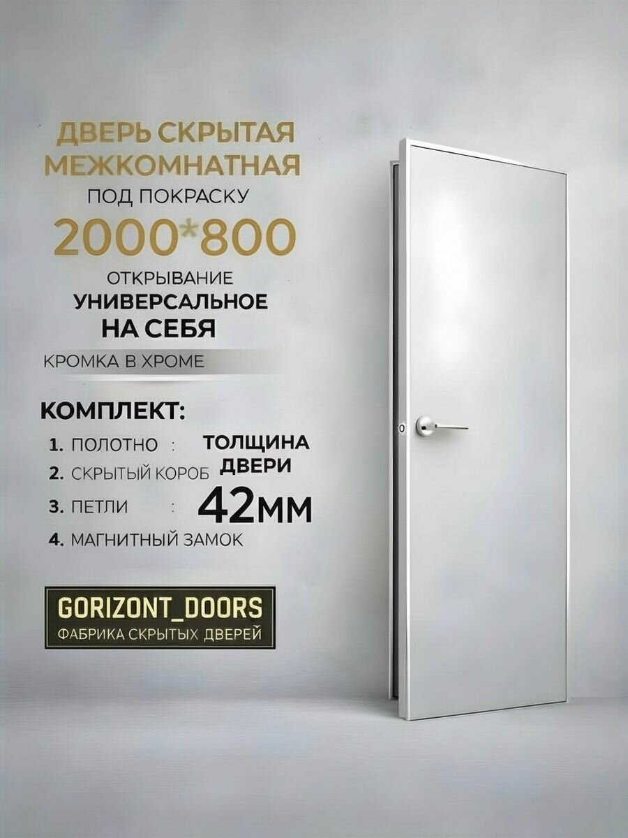 Скрытая межкомнатная дверь комплект INVISIBLE на себя, правая/левая 800х2000 хром кромка
