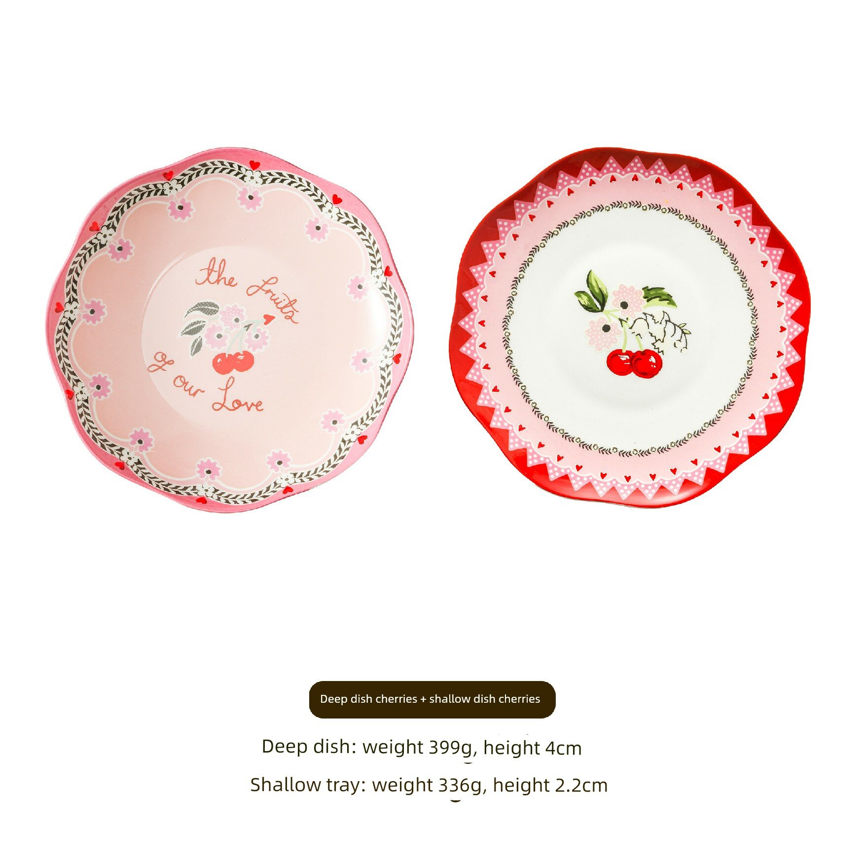 Керамический набор Cath Kidston глубокая и плоская тарелка с рисунком вишни, диаметр 20 см