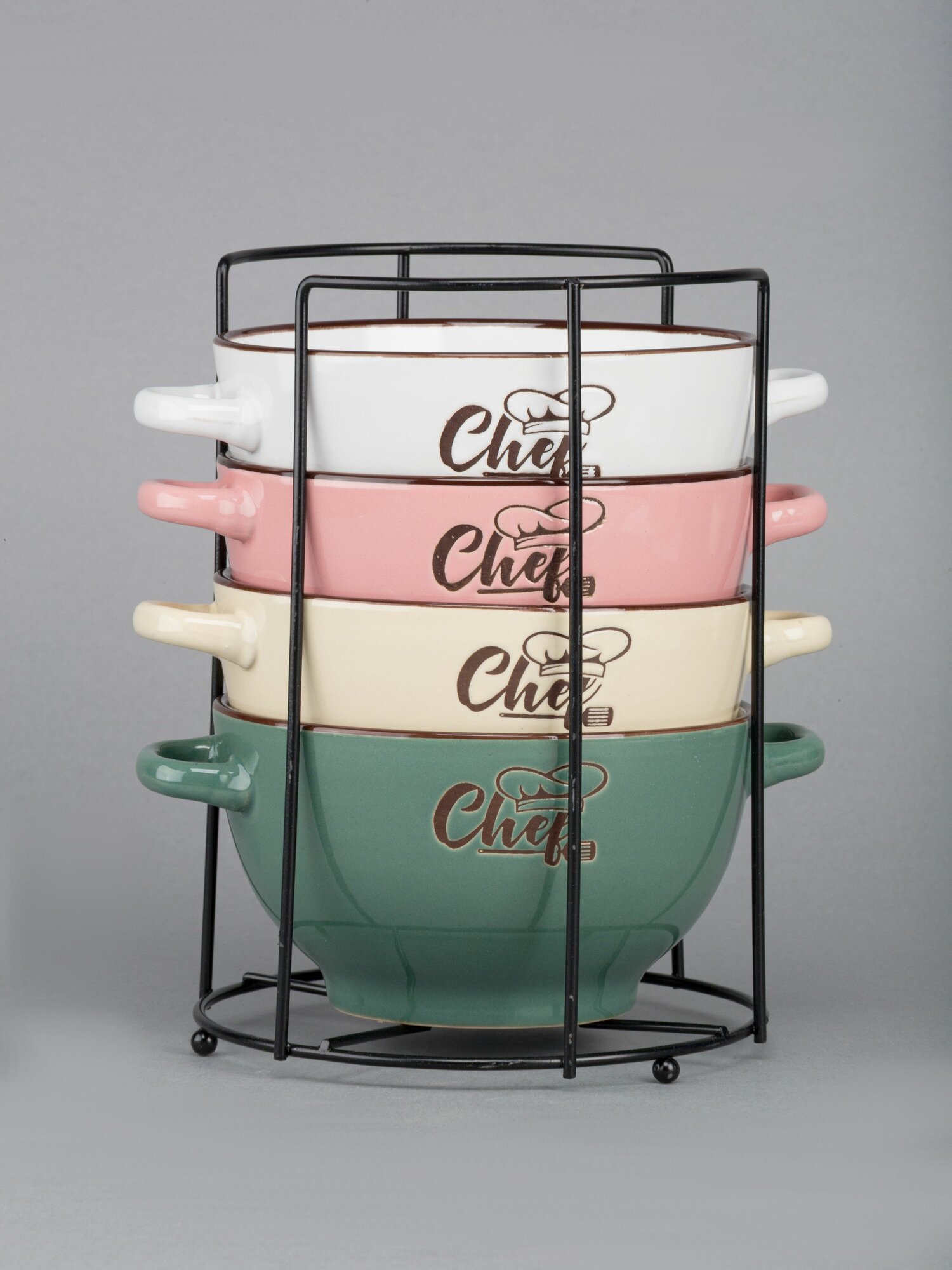 Набор бульонниц на подставке керамических 4 шт Шеф набор супниц