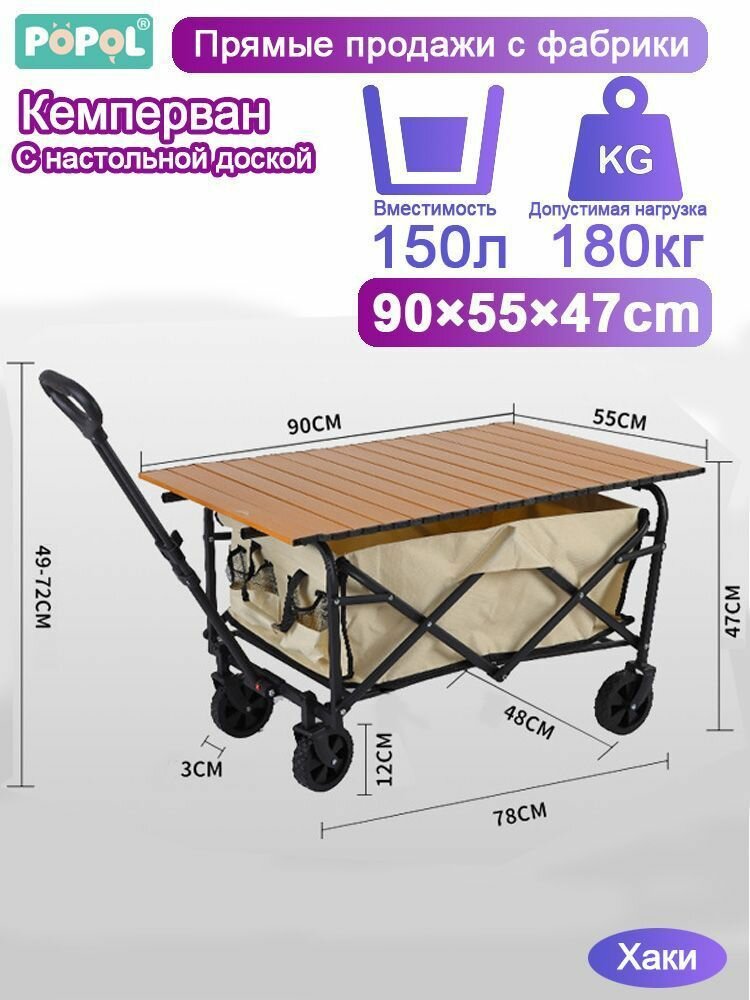 Тележка туристическая складная для кемпинга Со столом, тележка 4 колеса дачная хозяйственная