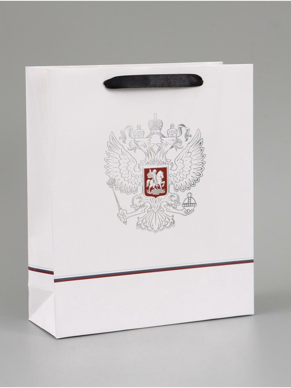 Пакет подарочный Дарите счастье "Россия", 25,5x30x9 см, с гербом