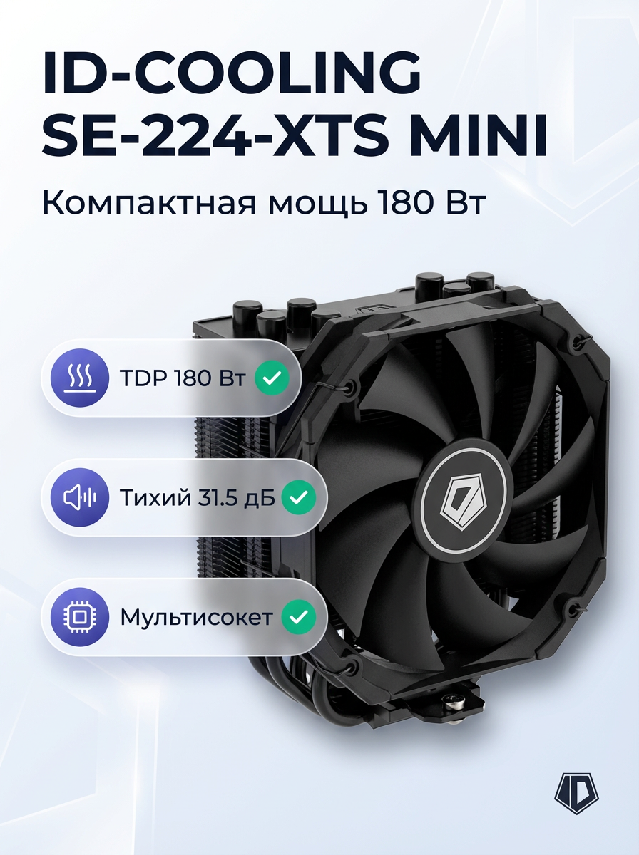 ID-Cooling (4пин,115x/1200/1700/AM4/AM5, 31.5 дБ,700-1600об/мин, Al+тепл. трубки)