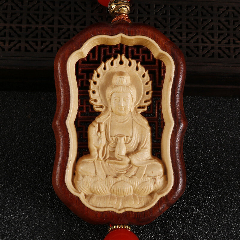 Подвеска для автомобиля из персикового дерева и самшита, деревянный подарок, изысканно вырезанное украшение для зеркала заднего вида, декоративный элемент для салона автомобиля.