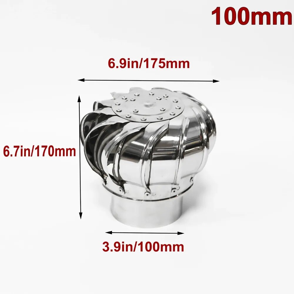 Вращающийся колпак для вытяжки дымохода из нержавеющей стали: защищает дымовую трубу, улучшает,100mm
