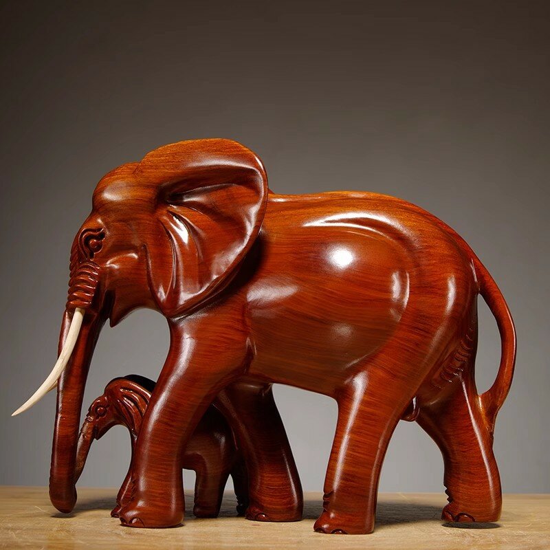 Резные слоновые украшения из розового дерева, резные слоновые украшения из цельного дерева, слон для матери и ребенка,