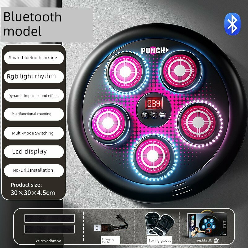 Умный боксерский таргет с подсчетом очков и Bluetooth, черные перчатки, цвет розовый, для домашних тренировок,