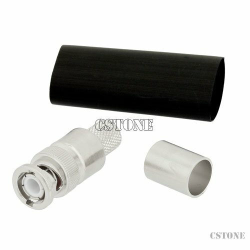 BNC штыревой (штекер) разъём для LMR-400 кабель, обжим/пайка, с никелевым покрытием латунь корпус, длина 1.69 в