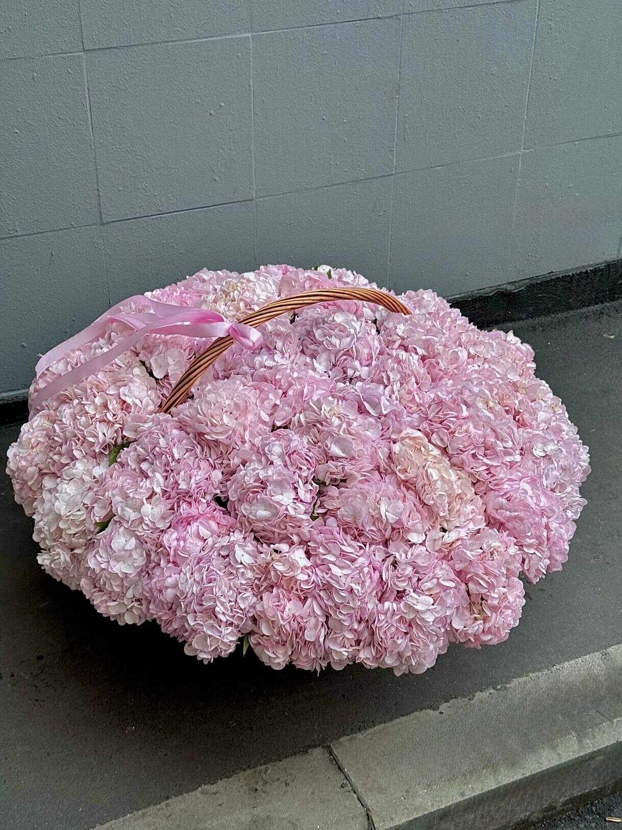 Большая корзина гортензии «Колумбия», розовые, 51 шт, с доставкой