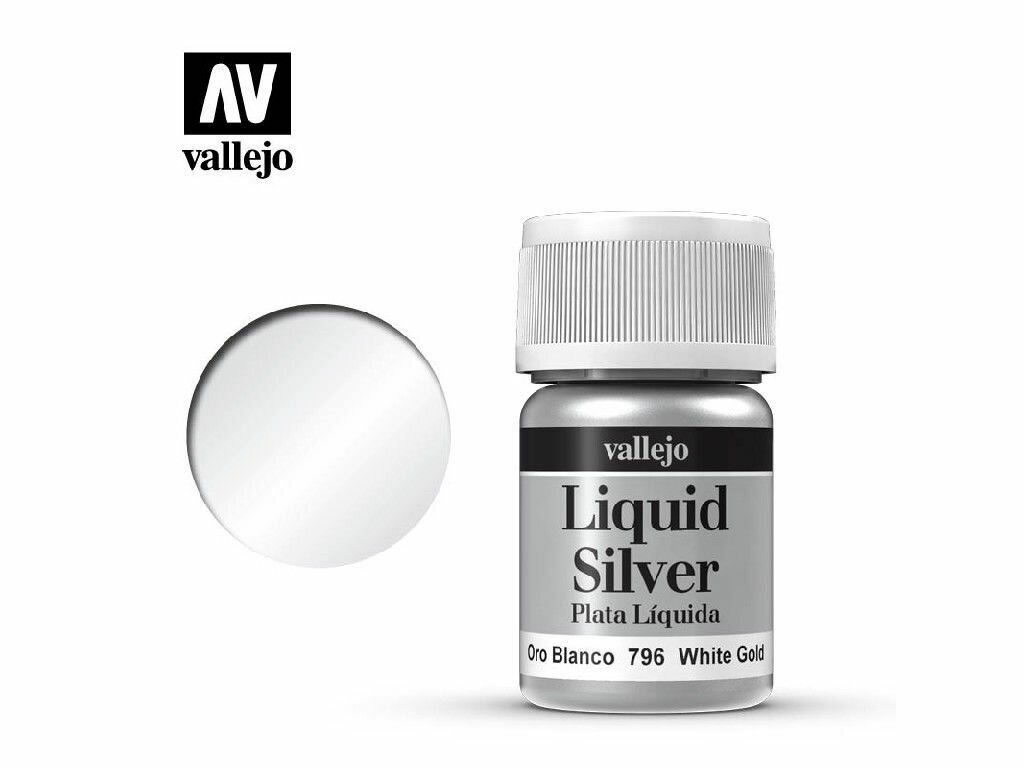Краска Vallejo серии Liquid Gold - White Gold, спиртовой металлик (35 мл) 70.796