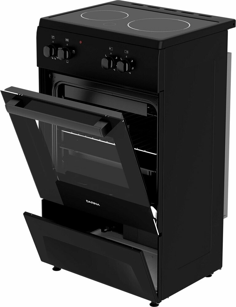 Электроплита DARINA 1F 5606 At, 2 конфорки, 3215 Вт, газовая духовка, чёрный цвет