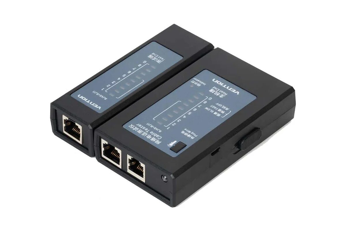 Тестер для кабеля VENTION RJ‑45/RJ‑11 черный с аккумулятором Ni‑MH 8,4 В (модель KEFB0) для проверки целостности витой пары и телефонных линий