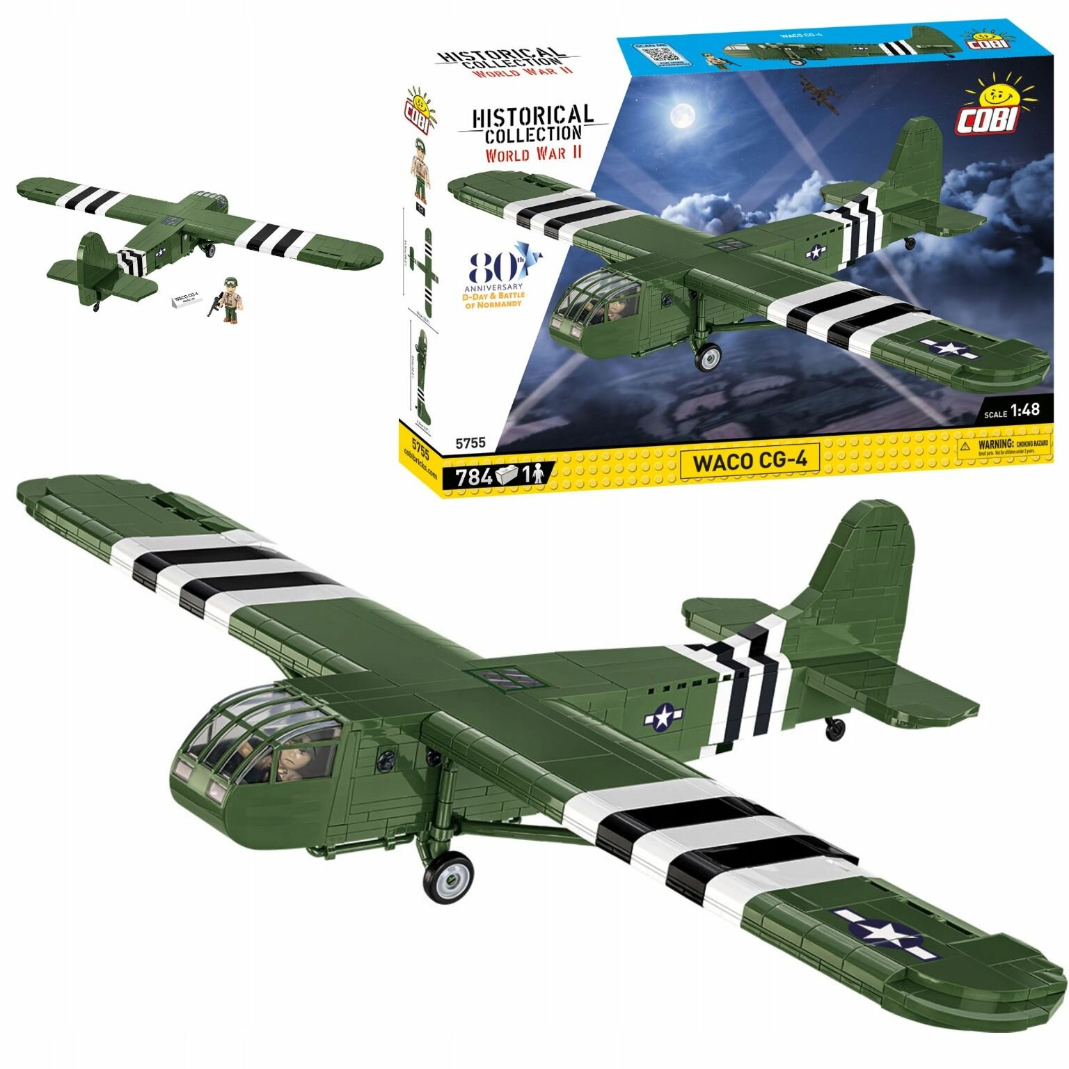 Конструктор Cobi Historical Collection World War II - Самолет Waco CG-4 + фигурка, 784 эл. - 5755