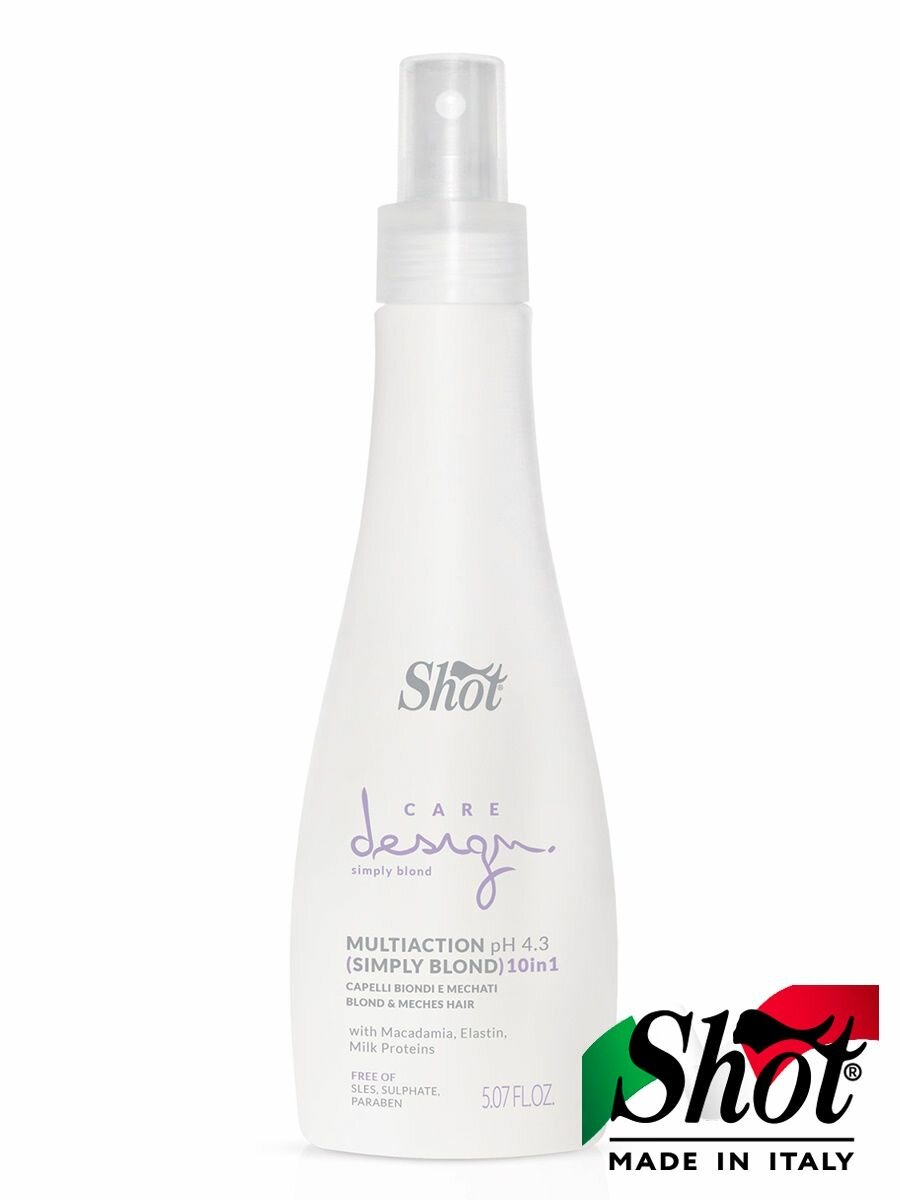 SHOT Эликсир для осветленных волос и блонда 10 в 1 CARE DESIGN pH 4.3 simply blond увлажняющий 150 мл