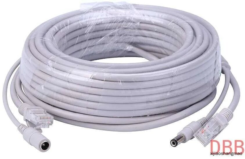 Кабель для компьютерной периферии DC 5.5 x 2.1 мм/DC 5.5 x 2.1 мм, RJ-45, 30 м, серый