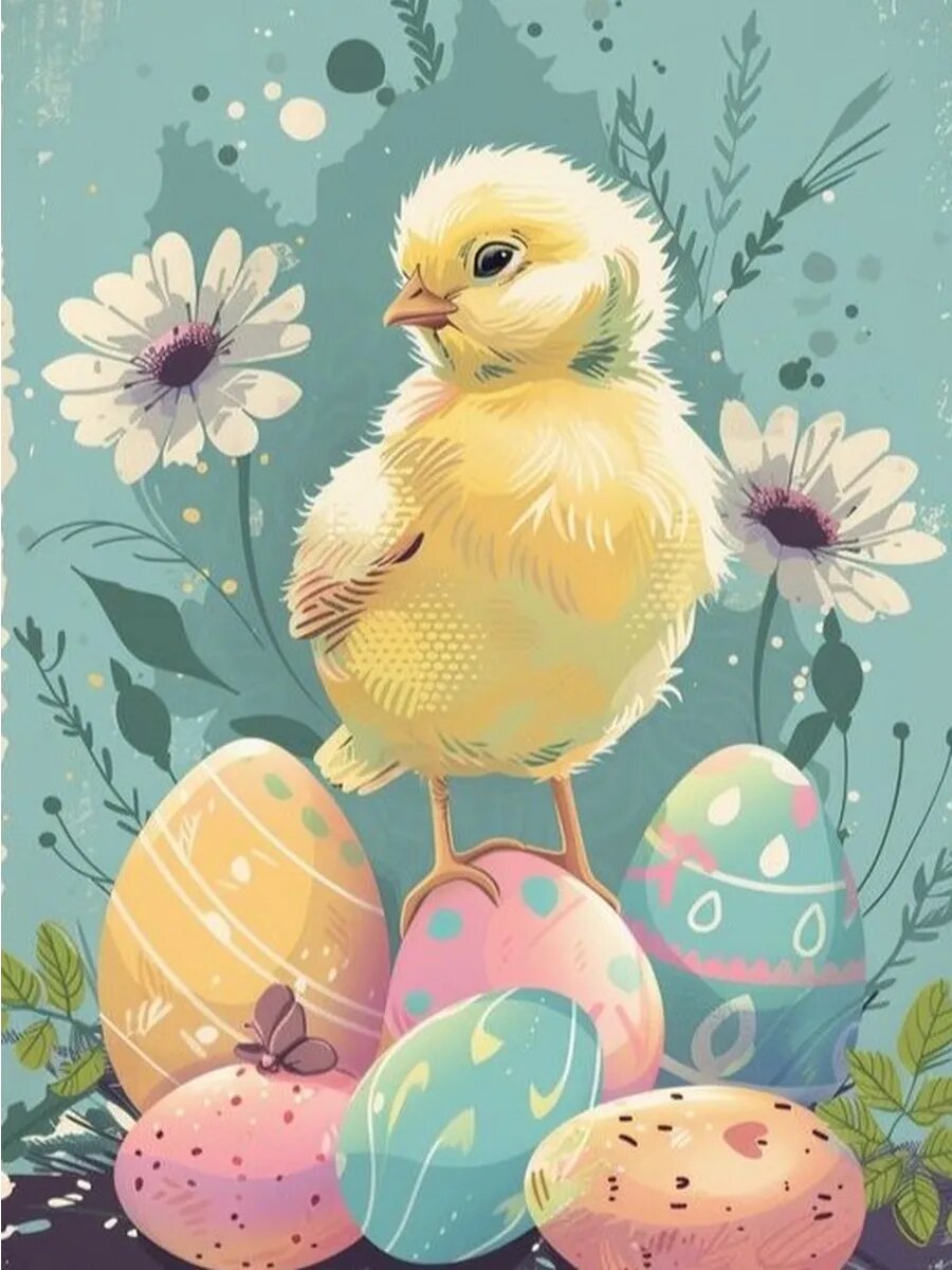 Картина по номерам на холсте Цыпленок Пасха 40*50 см