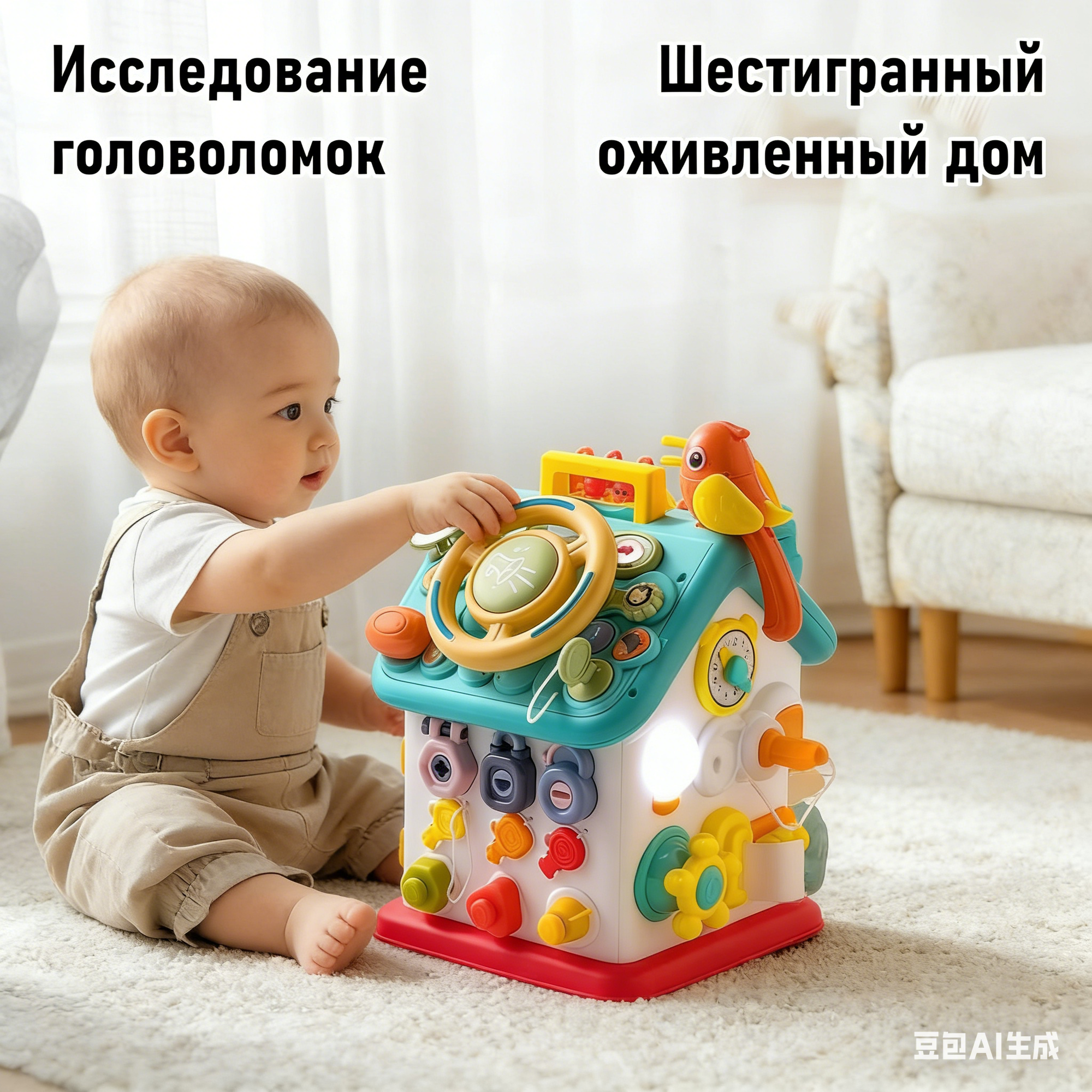 Бизиборд LISM "Оживлённый дом", для развития мелкой моторики, пластик, 1-3 года