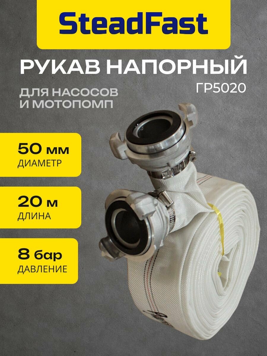 Рукав напорный ГР5020 50 мм 20 м с головками для воды и перекачки воды, ПВХ полиэстер, рукав для насоса 2 дюйма, шланг поливочный