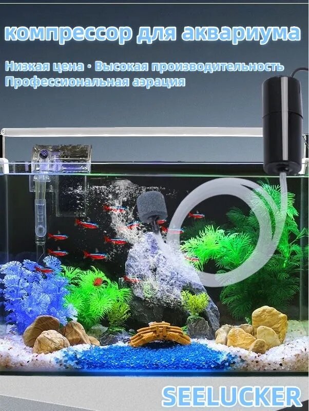 Аквариум, Тихий компрессор для аквариума до 100л, с низким уровнем шума, с комплектом для подключения