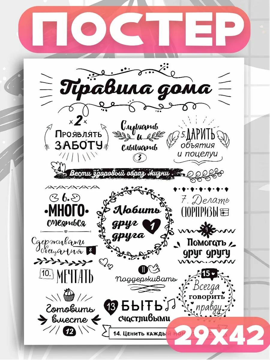 Постер на стену Правила дома, , плакат 1шт, А3 размер.