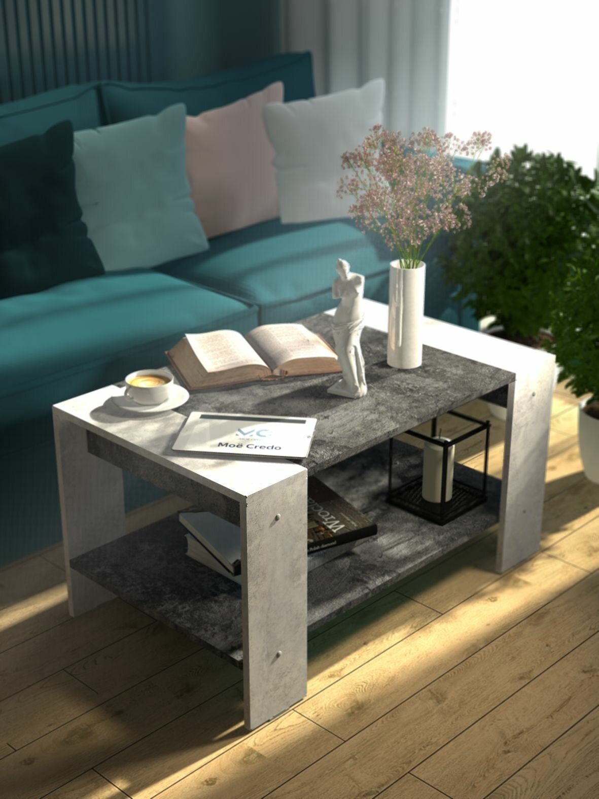 Журнальный стол для гостиной офиса дома Бетон/Цемент на 90см