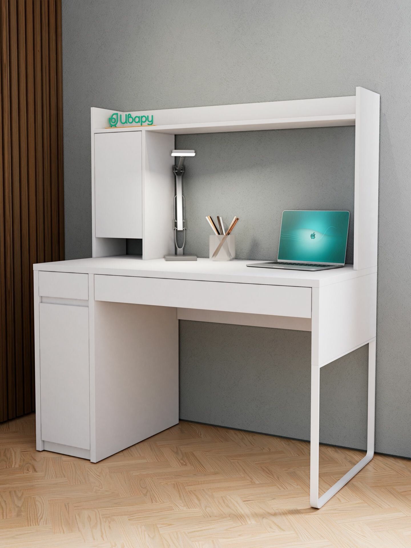 Письменный стол компьютерный с ящиками Урбан 12 Ивару, 120х60х140 см, белый шелк