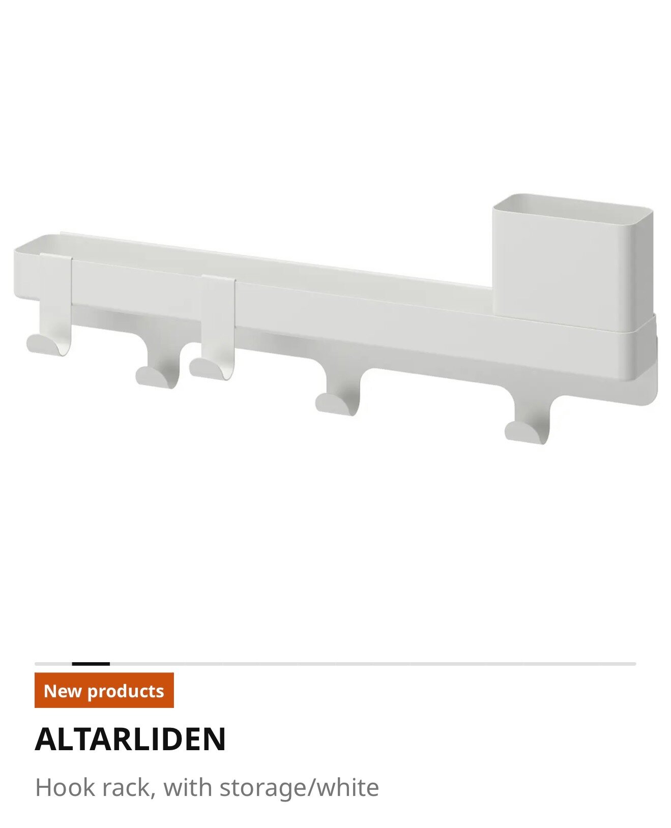 Вешалка/органайзер для хранения ALTARLIDEN IKEA, 36х6,8х13см, белая, металл