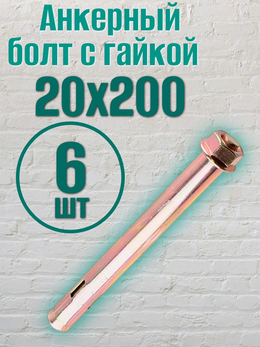 Анкерный болт с гайкой 20х200 (6 шт)