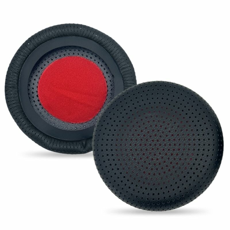 (1 пара) Амбушюры для Plantronics C225/C3225T/C3200 - черно-красные, простые кожаные
