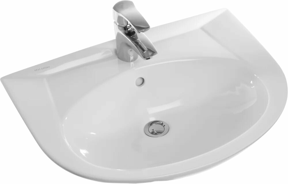 Раковина подвесная Sanita luxe Classic luxe WB. PD/Classic/65-C/WHT. G/S1 65 фарфоровая, раковина для ванной, белая, полукруглая, со встроенным сливом-переливом