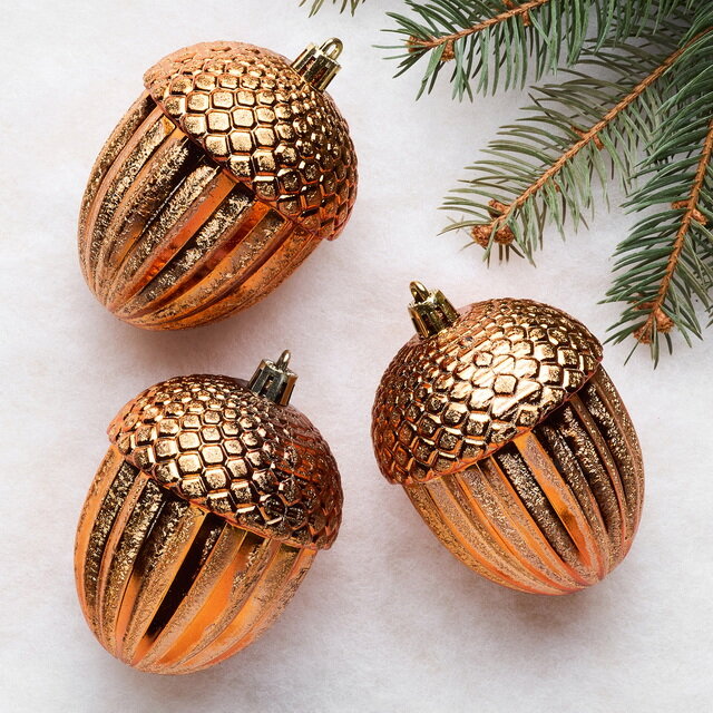 Елочные игрушки Желуди Хедфорд 9 см медный, 3 шт, пластик, Winter Deco, 1000502