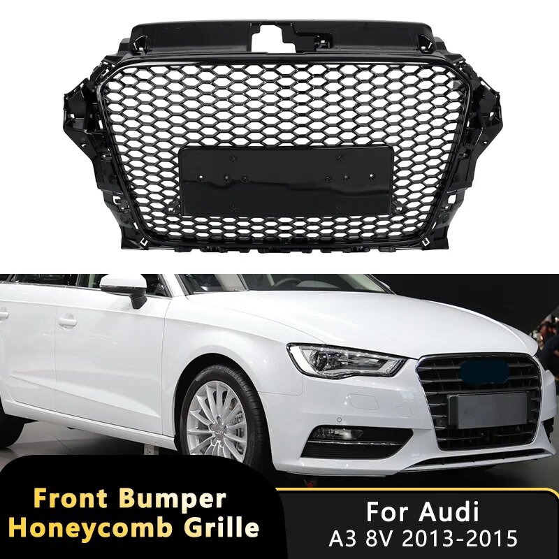 Сотовая шестигранная сетка, решетка переднего бампера для Audi A3 8V 2013-2015 S3, автомобильный RS3, Стайлинг, глянцевый черный, сменная верхняя решетка