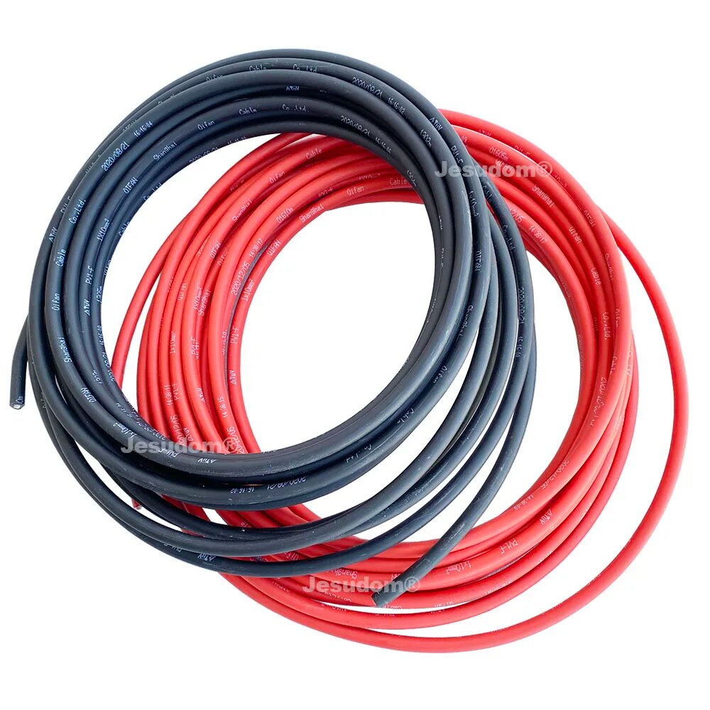 Солнечный кабель Jesudom 5м, 12 AWG-4mm2, черный+красный