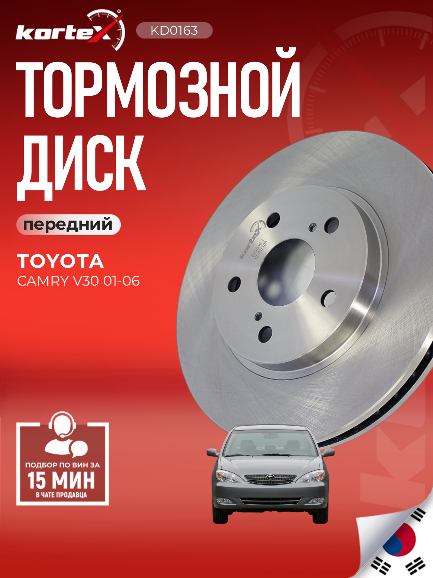 Диск тормозной Kortex для TOYOTA CAMRY V30 01-06 передний вентилируемый(d-296mm)